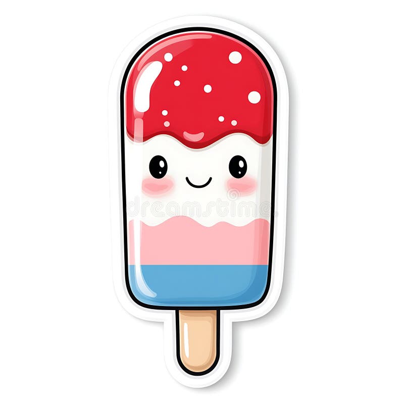 Cute Cartoon Popsicle with Red White and Blue Layers Stock Illustration ...