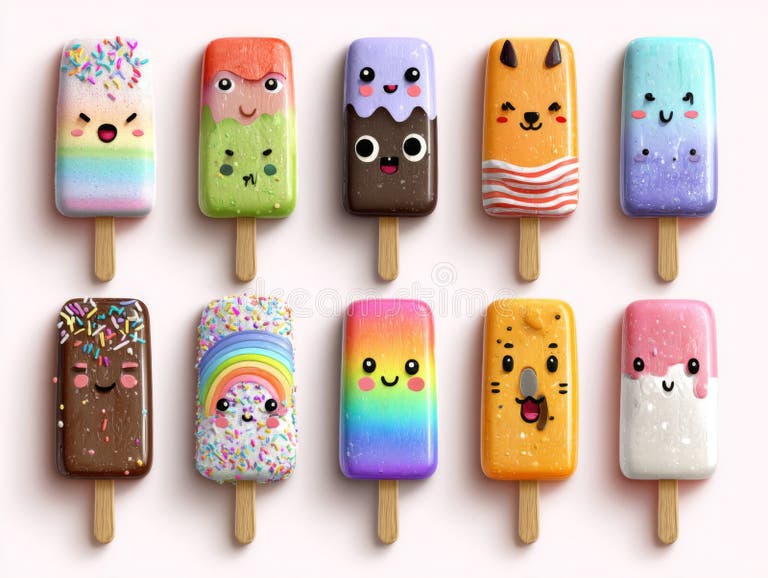 Cute Cartoon Popsicles with Animal Faces Stock Illustration ...