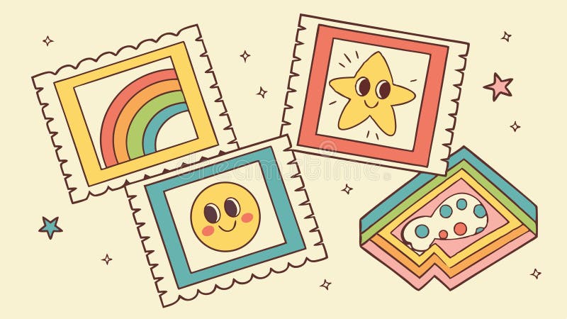Cute Cartoon Postage Stamps with Faces, Fun Communication, Vector ...