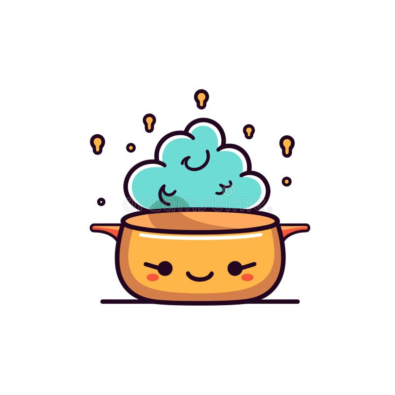 Cute Cartoon Pot with Smiling Face and Rising Steam Stock Illustration ...