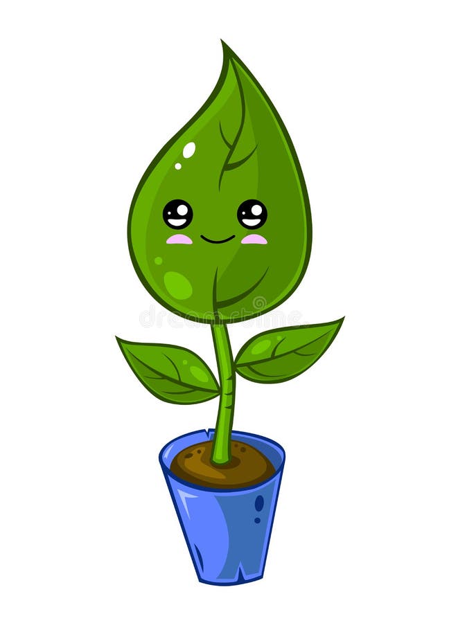 Cute Cartoon Potted Plant with Green Leaves and Cute Face. Stock Vector ... Cute Cartoon Potted Plant with Green Leaves and Cute Face. Stock Vector ...