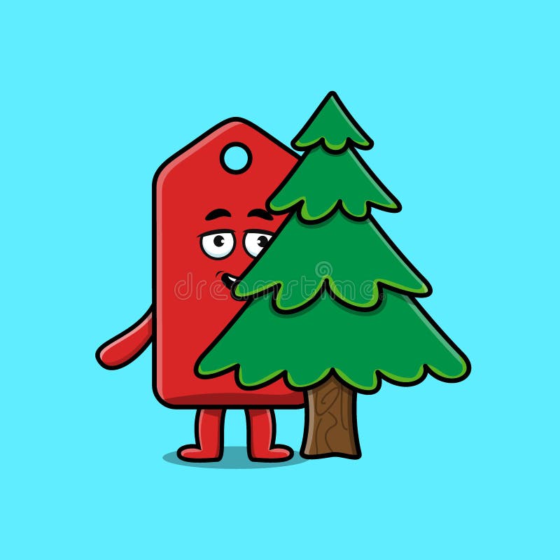 Cute Cartoon Price Tag Character Hiding Tree Stock Vector ...