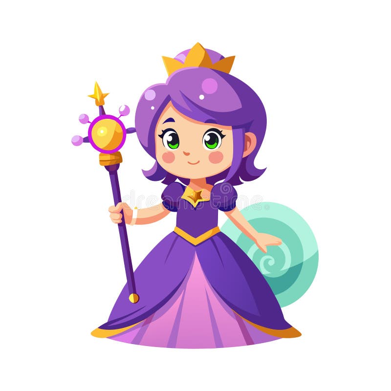 Cute Cartoon Princess with Crown and Scepter: Vector Illustration Stock ...