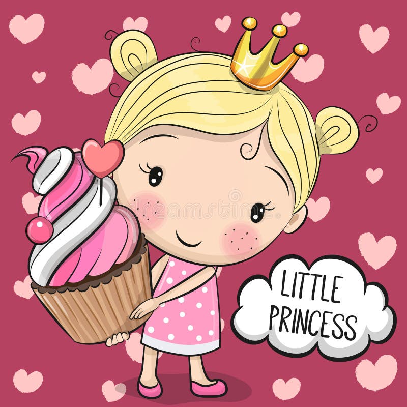 Cute Cartoon Princess with Cupcake Stock Vector - Illustration of ...
