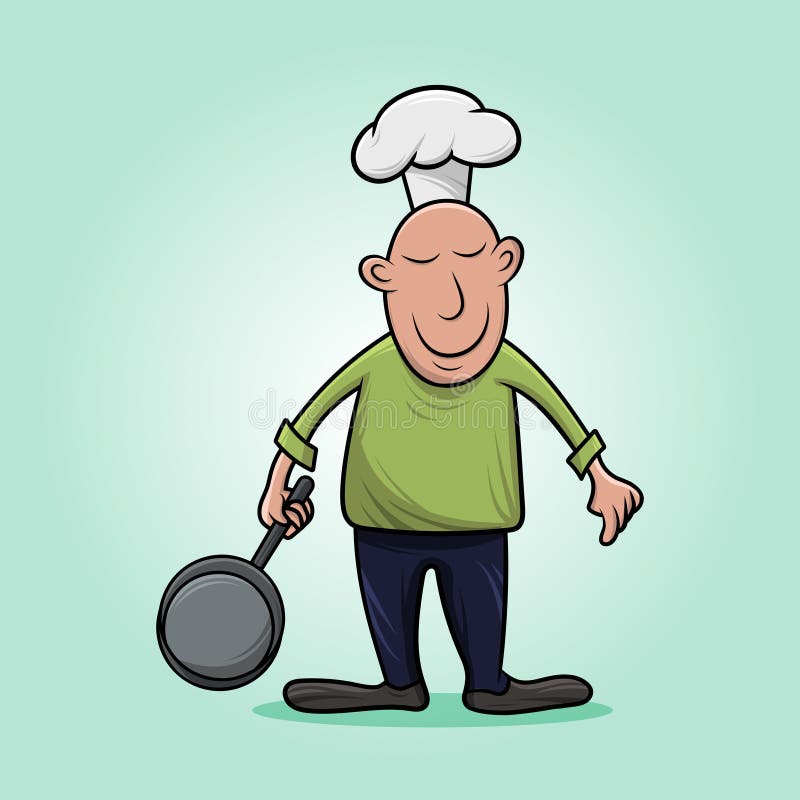 Cute Cartoon Professional Chef Smiling and Holding Pan. Vector ...