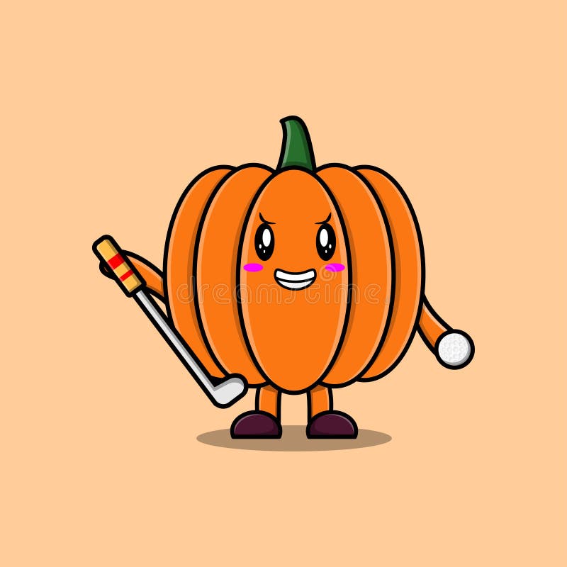 Cute Cartoon Pumpkin Character Playing Golf Stock Vector - Illustration ...