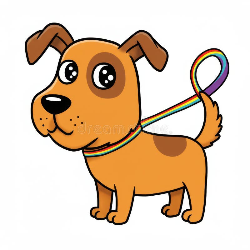 Cute Cartoon Puppy with Rainbow Leash Stock Illustration - Illustration ...