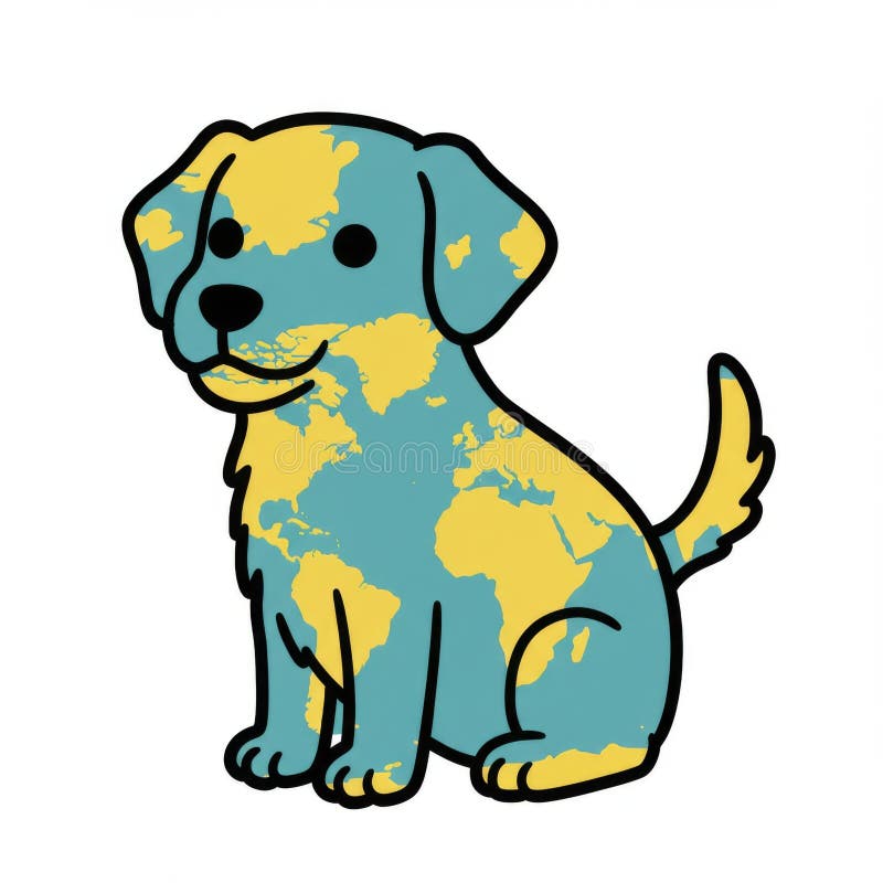 Cute Cartoon Puppy with World Map Pattern Stock Illustration ...
