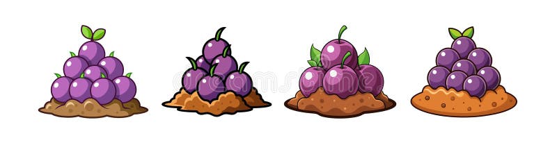 Cute Cartoon Purple Berries Stacked on Soil Illustration Stock Vector ...