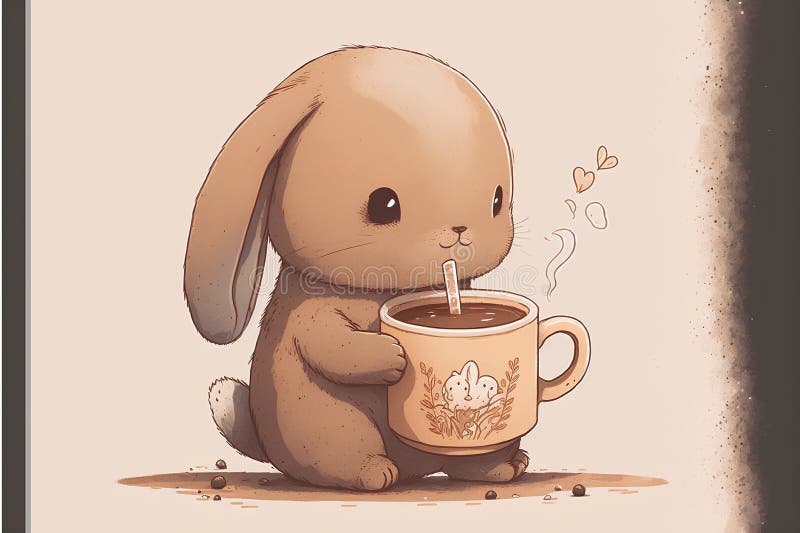 Cute Cartoon Rabbit with a Cup of Coffee. Vector Illustration Stock ...