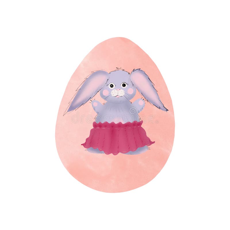 Cute Cartoon Rabbit on an Easter Egg Stock Image - Illustration of ...