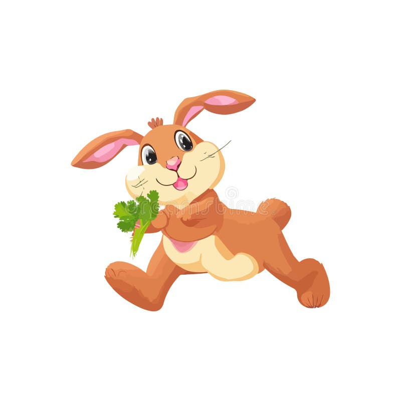 Cute Cartoon Rabbit Holding a Carrot Stock Illustration - Illustration ...