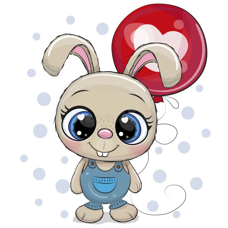 Cute Cartoon Rabbit with Red Balloon Stock Vector - Illustration of ...