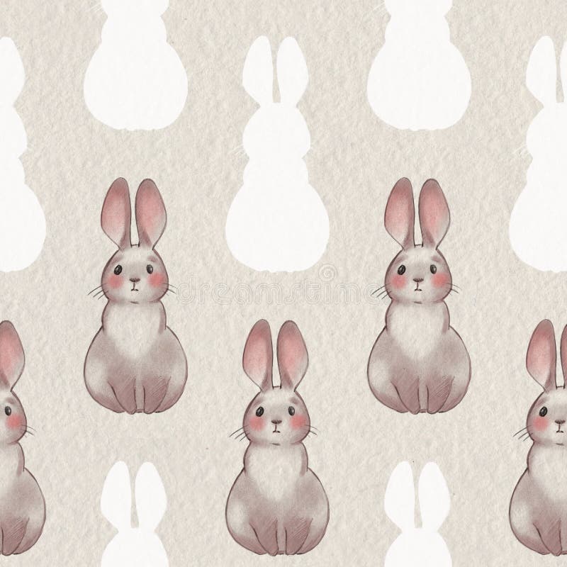 Cute Cartoon Rabbits Seamless Pattern Stock Illustration