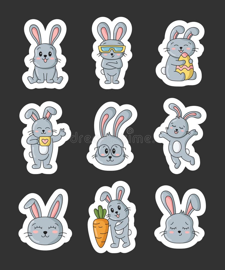 Cute Cartoon Rabbits. Sticker Bookmark Stock Vector - Illustration of ...