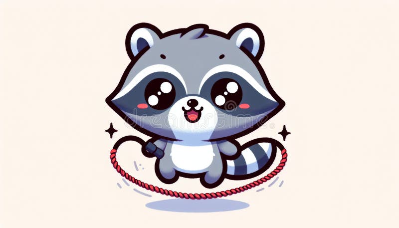 Cute Cartoon Raccoon Jumping Rope Stock Illustration - Illustration of ...