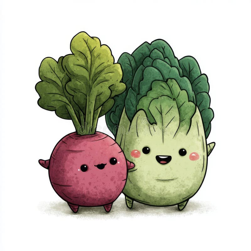 Cute Cartoon Radish and Bok Choy Illustration Stock Illustration ...