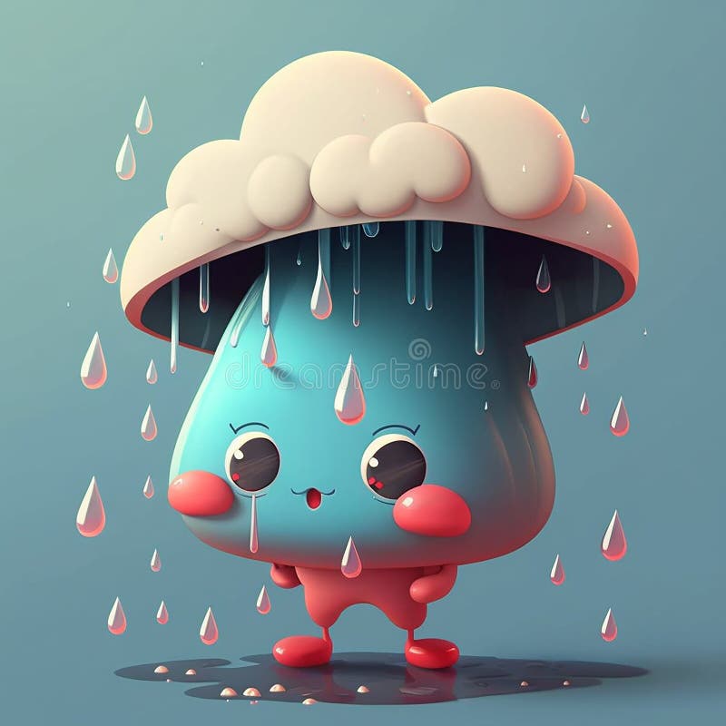 Cute Cartoon Rain Cloud Character Stock Illustration - Illustration of ...