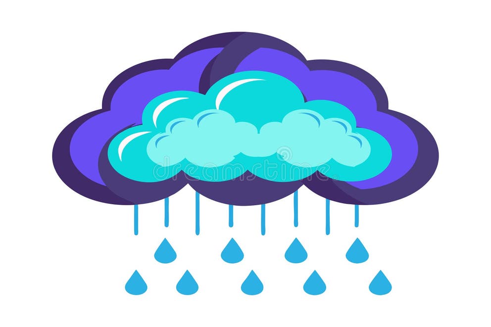 Cute Cartoon Rain Cloud Vector Icon Stock Vector - Illustration of ...