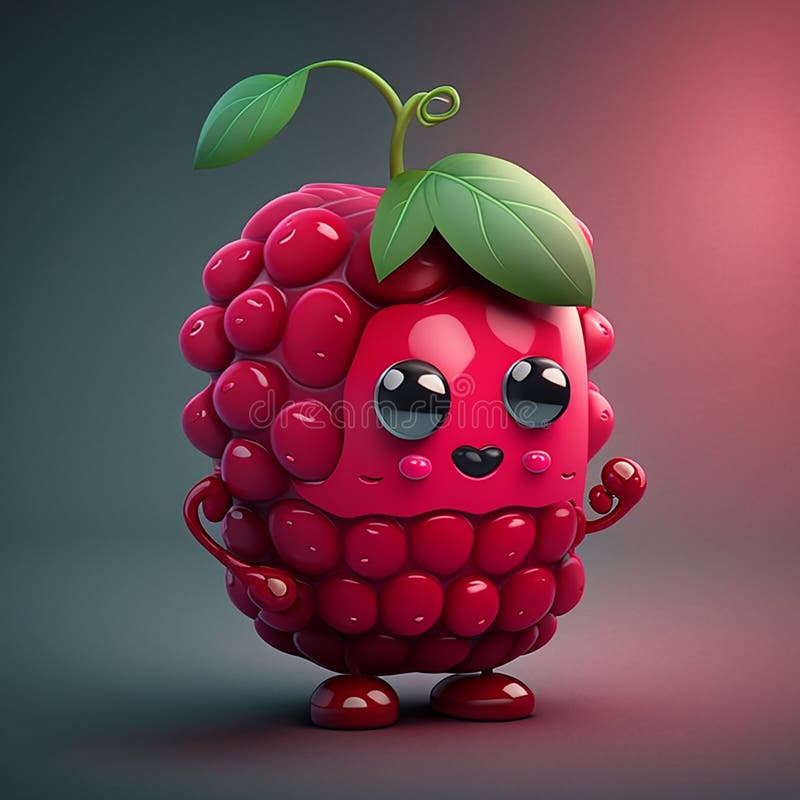 Cute Cartoon Raspberry Character Stock Illustration - Illustration of ...