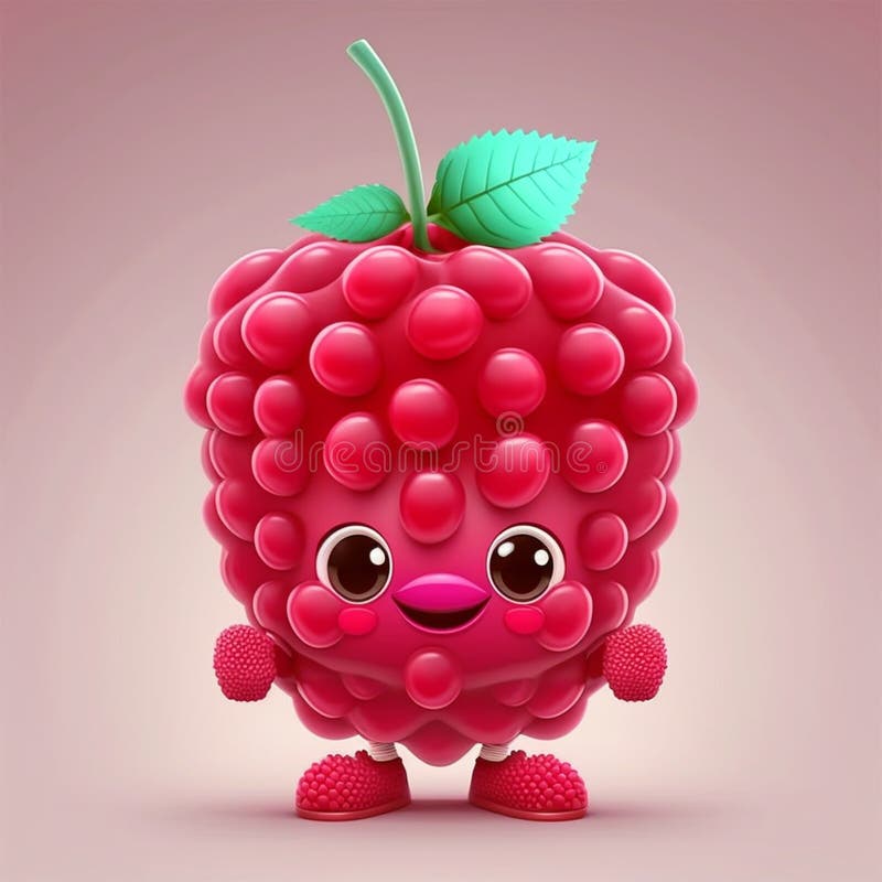 Cute Cartoon Raspberry Character Stock Illustration - Illustration of ...