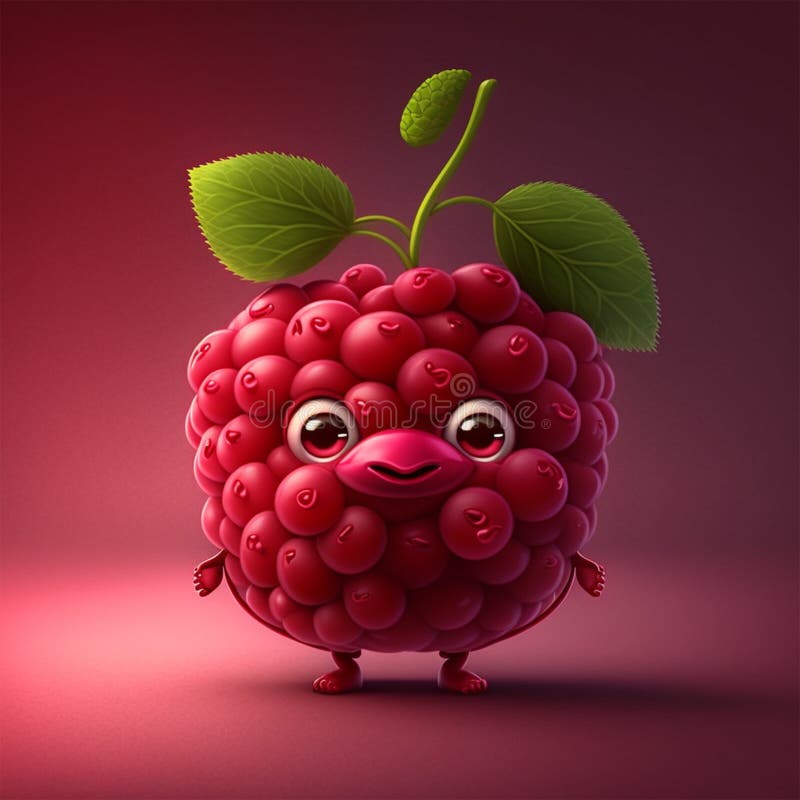 Cute Cartoon Raspberry Character Stock Illustration - Illustration of ...