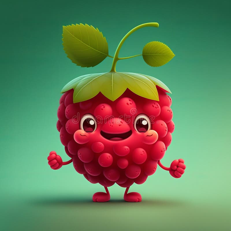 Cute Cartoon Raspberry Character, Generative AI Stock Illustration ...