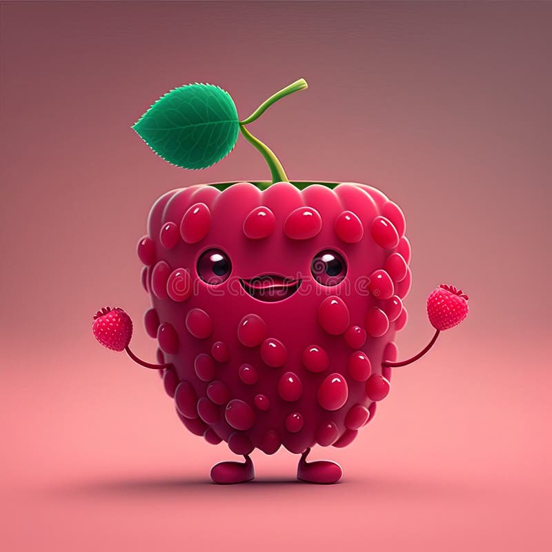 Cute Cartoon Raspberry Character, Generative AI Stock Illustration ...
