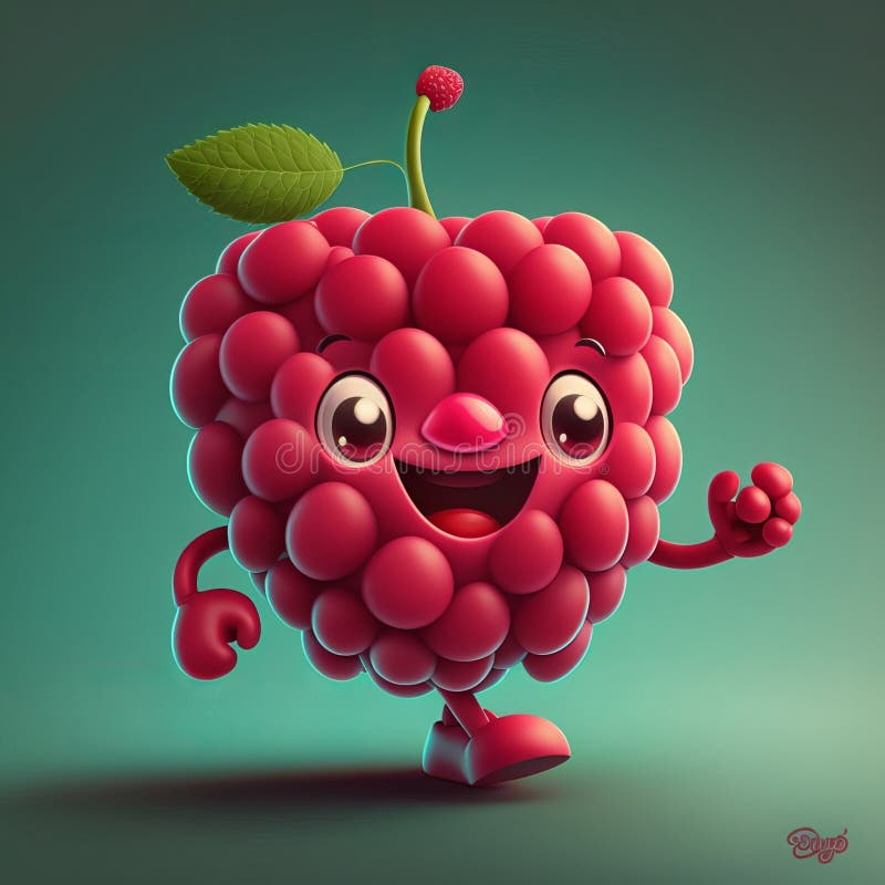 Cute Cartoon Raspberry Character, Generative AI Stock Illustration ...