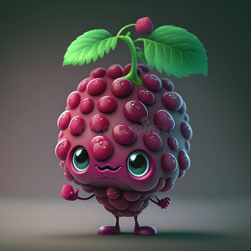 Cute Cartoon Raspberry Character Illustration by Generative AI Stock ...