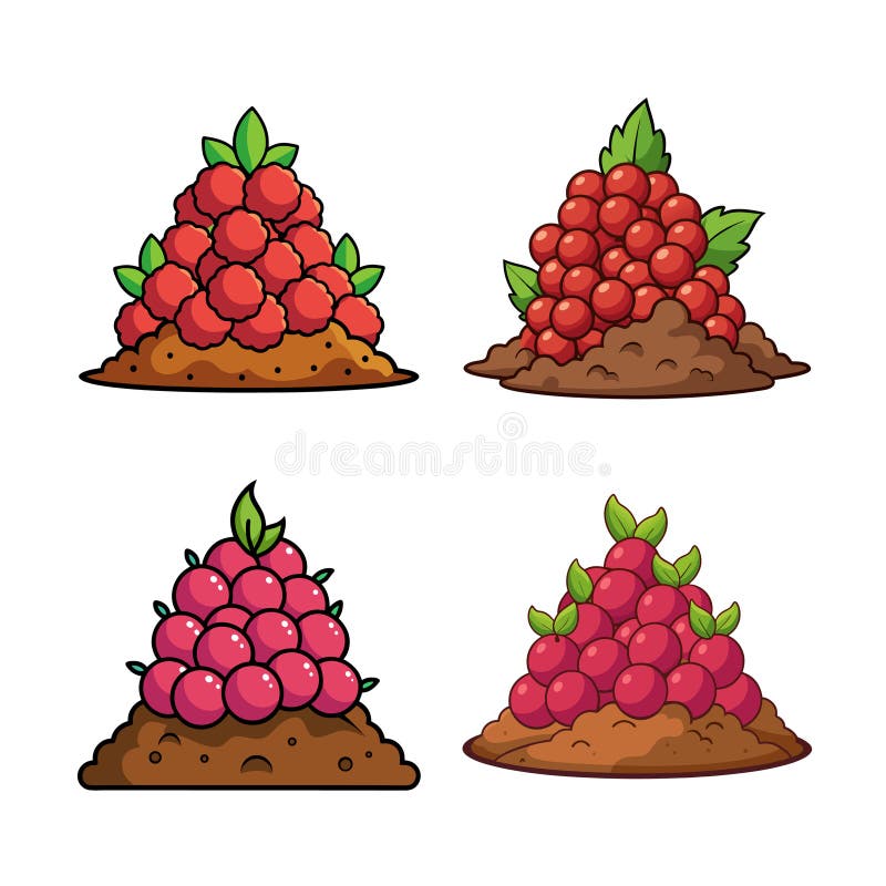 Cute Cartoon Raspberry Pile on Soil Bed Illustration Stock Vector ...