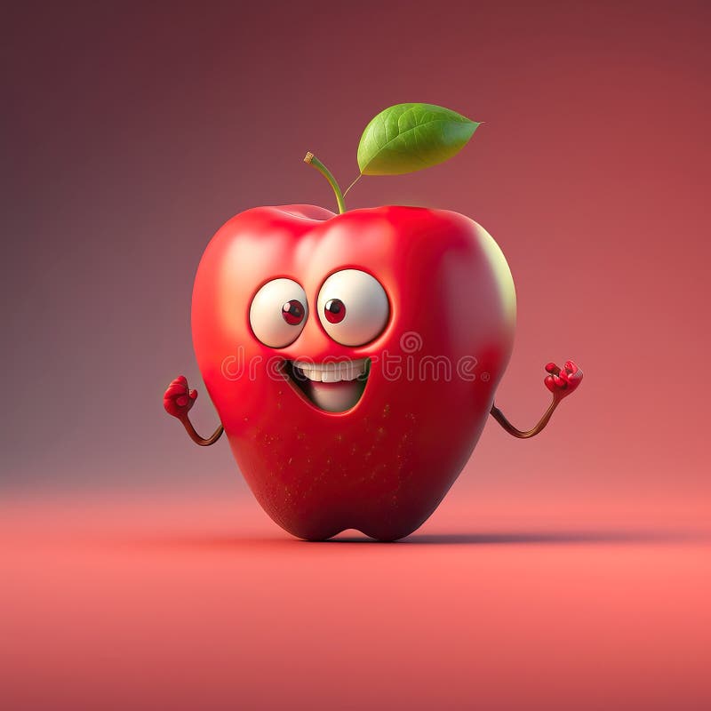 Cute Cartoon Red Apple Character. Generative Ai Stock Illustration ...