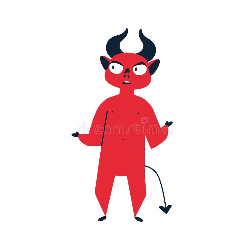 Cute Cartoon Red Devil with Surprised Face Expression Vector Flat ...