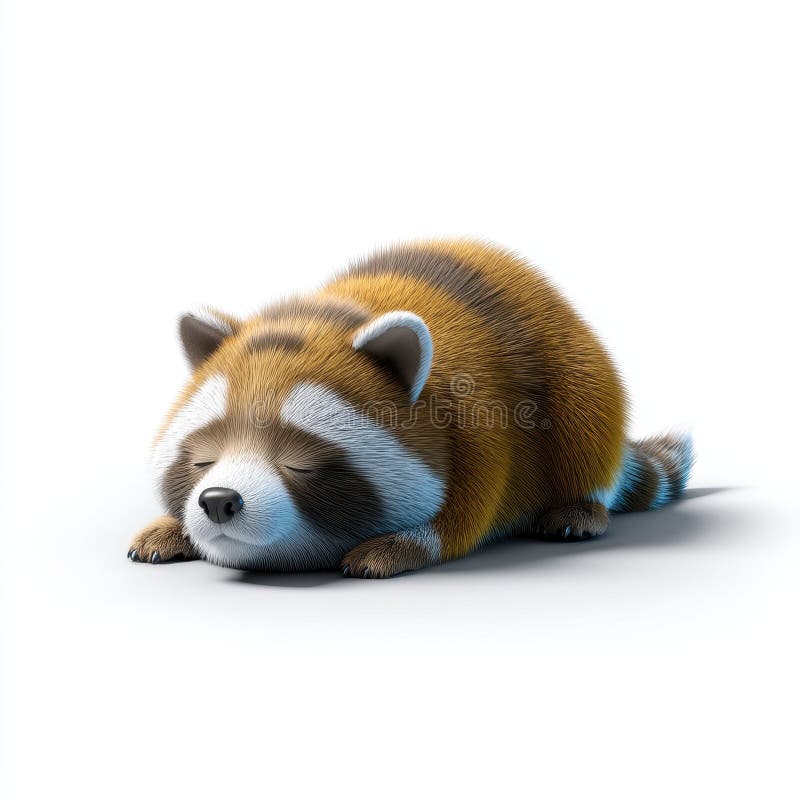 A Cute Cartoon Red Panda with a Fluffy Fur is Sleeping Peacefully ...