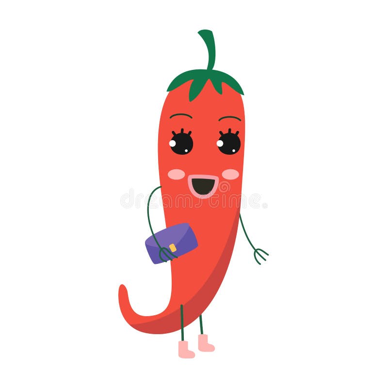 Cute Cartoon Red Pepper on White Backgroung Stock Vector - Illustration ...