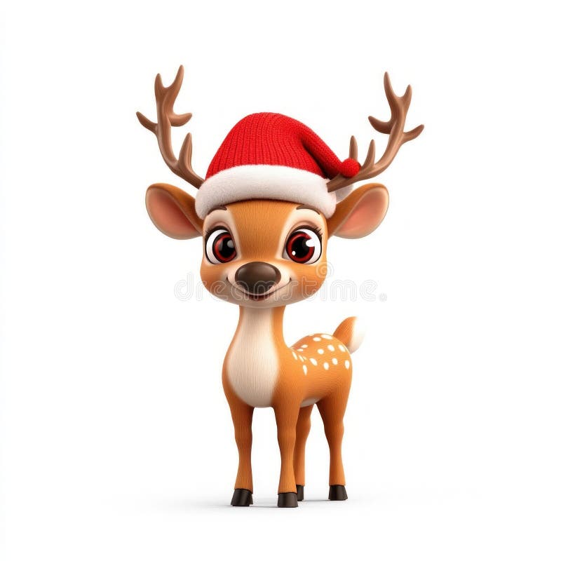 Cute Cartoon Reindeer With Santa Hat Stock Illustration Illustration