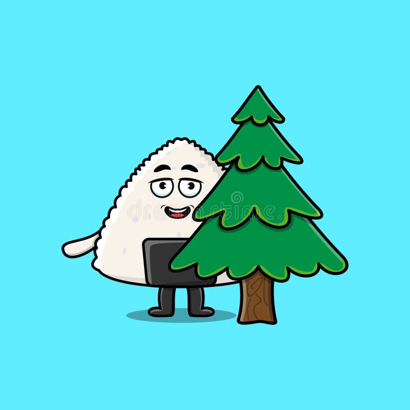 Cute Cartoon Rice Japanese Sushi Hiding Tree Stock Vector ...