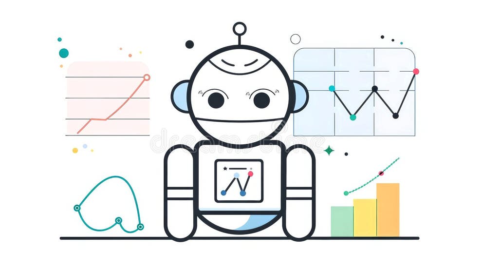A Cute Cartoon of a Robot Analyzing Financial Data and Trends Stock ...