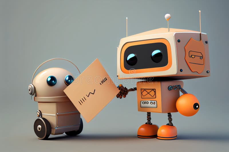 Cute Cartoon Robot Android Courier Delivering Important Message To ...