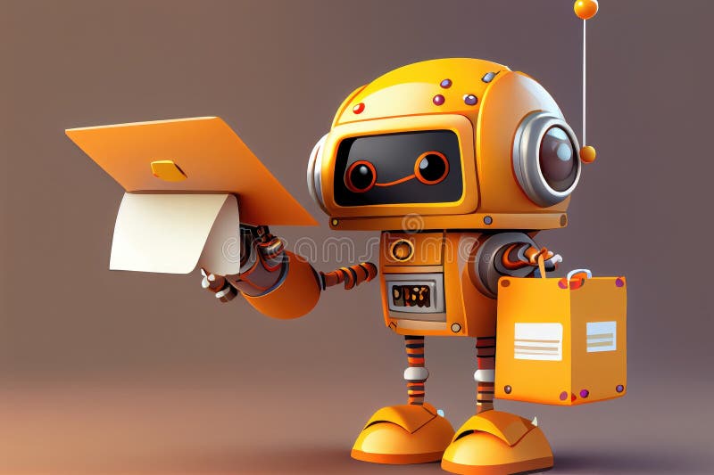 Cute Cartoon Robot Android Courier Delivering Important Message To ...