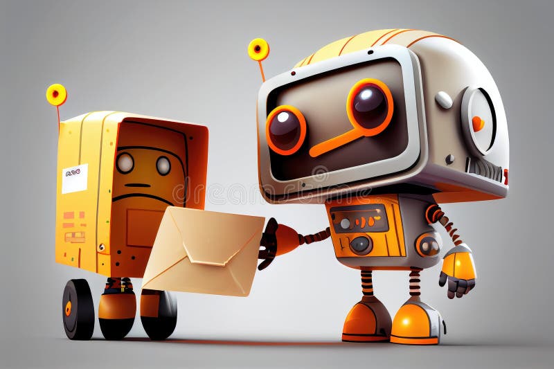 Cute Cartoon Robot Android Courier Delivering Important Message To ...