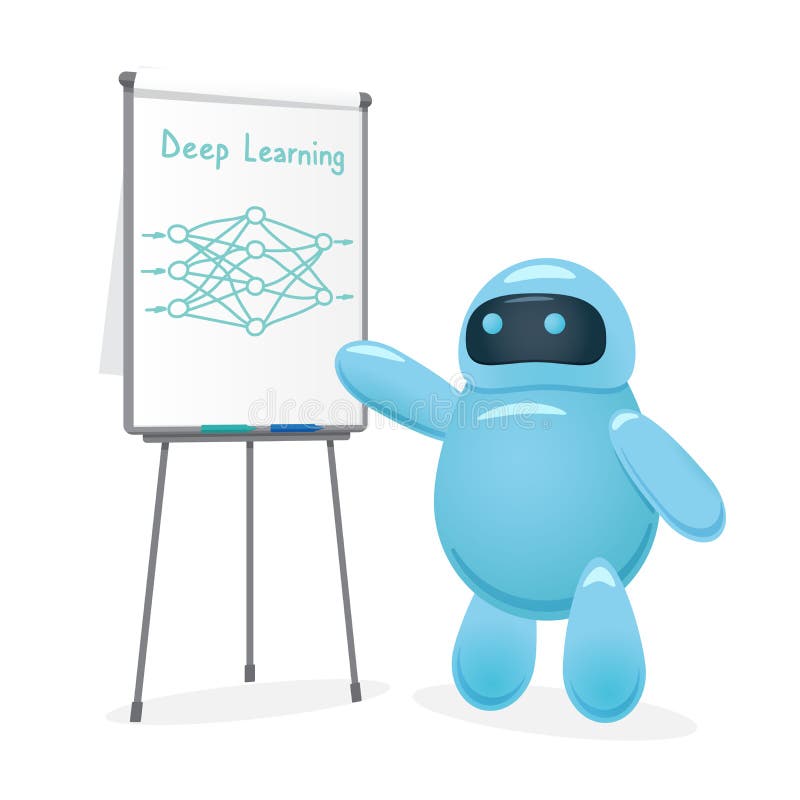Cute Cartoon Robot Drawing Neural Network Stock Vector - Illustration ...