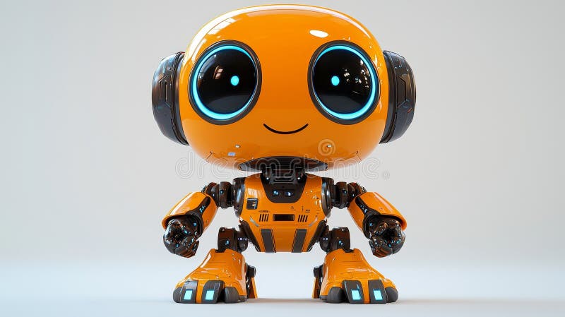 A Cute Cartoon Robot Featuring a Smiley Face. 3D Illustration Stock ...
