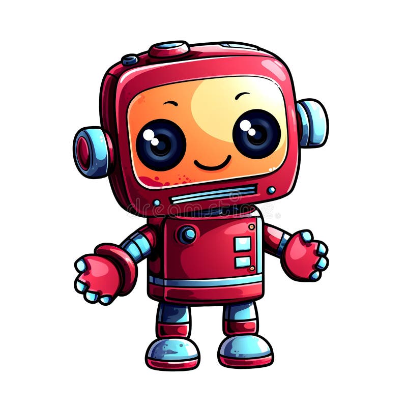 Cute Cartoon Robot. Funny Cyborg Stock Illustration - Illustration of ...