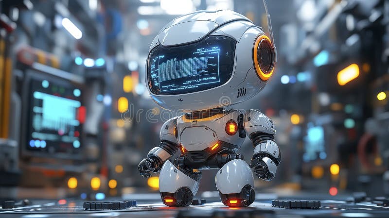 Cute Cartoon Robot in Futuristic Tech Environment Stock Illustration ...