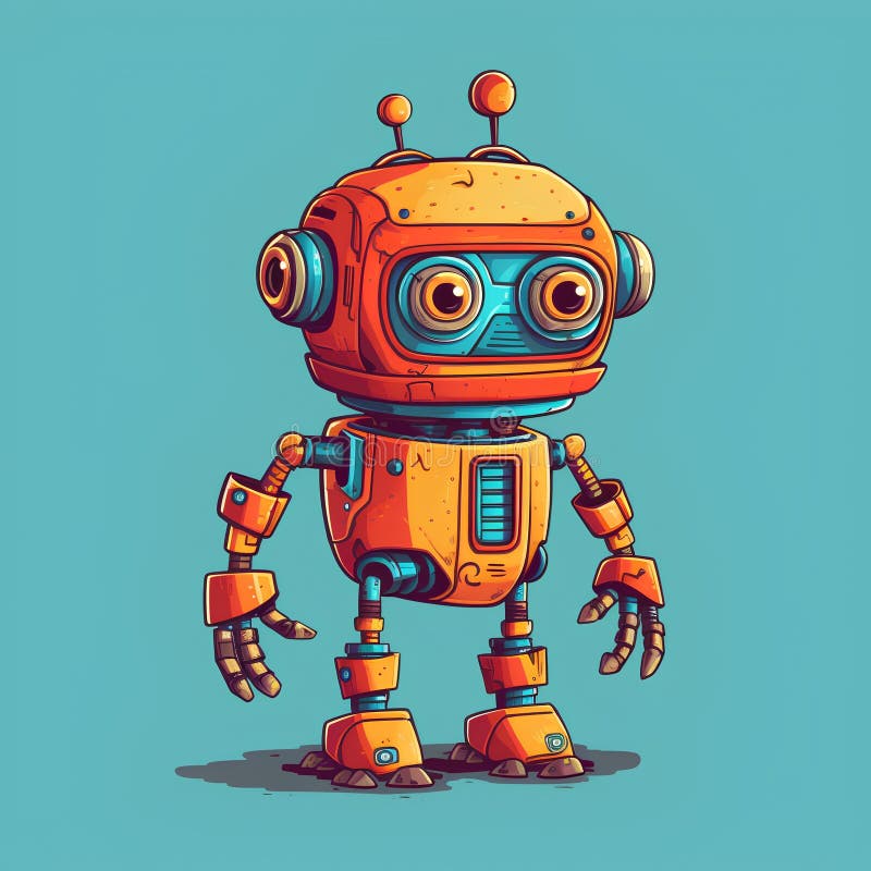 Cartoon Robot Sticker. Vector Illustration of a Retro Robot Isolated on ...