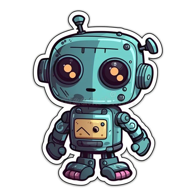 Cartoon Robot Sticker. Vector Illustration of a Retro Robot Isolated on ...