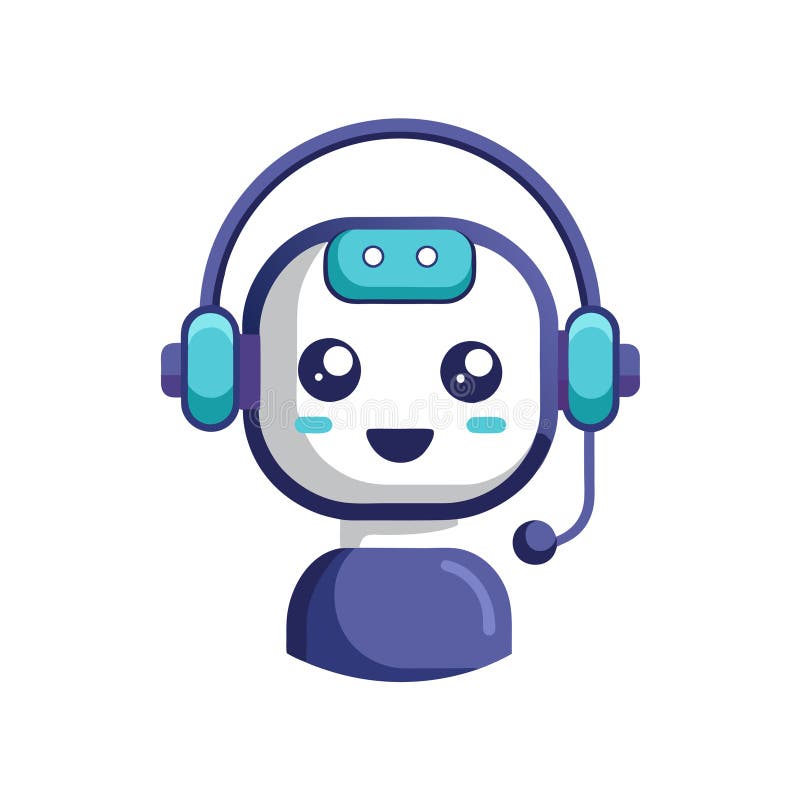 Cute Customer Service Robot with Headset Illustration for Online ...