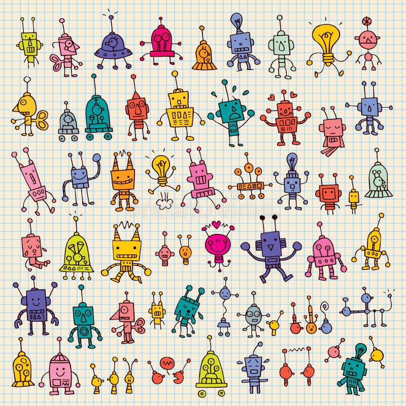Doodle Invention Cartoon Science Robot Collage Pattern Stock Vector ...