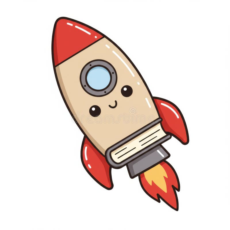 Cute Cartoon Rocket Book Illustration Stock Illustration - Illustration ...